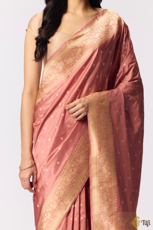 Pre-Order: 'Nayantara' Old Rose Pink Pure Katan Silk Banarasi Handloom ...