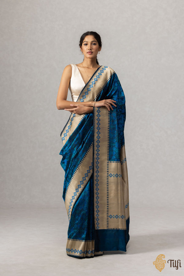 Blue Pure Soft Satin Silk Banarasi Handloom Saree - Tilfi