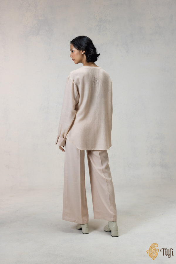 Beige Pure Wool Hand-embroidered Co-ord Set - Tilfi