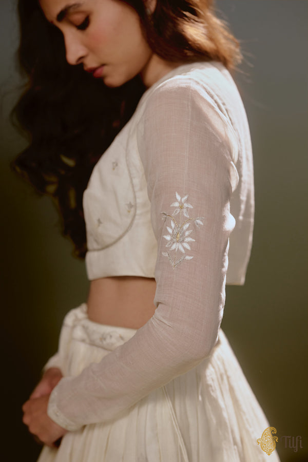 'Inaayat' Off-White Pure Cotton Jamdani Real Zari Banarasi Handloom Le ...