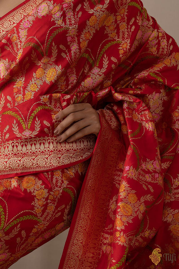 Pure Handwoven Banarasi Sarees Tagged "red" - Tilfi
