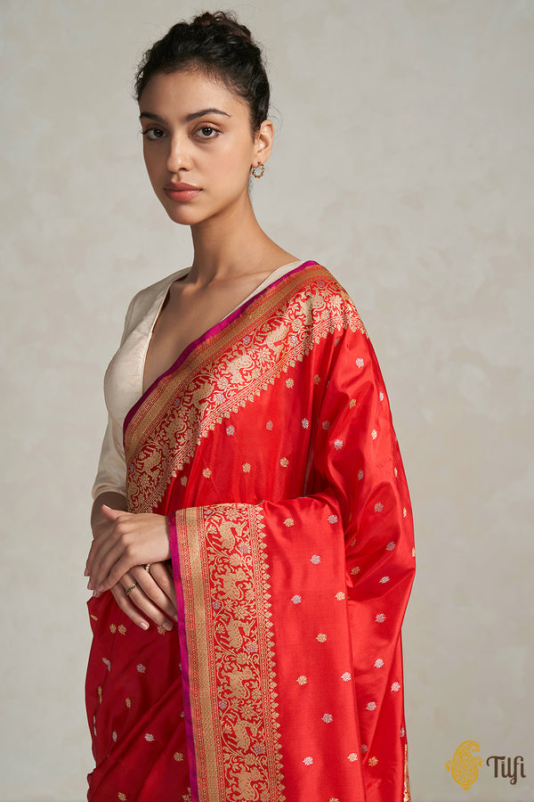 Pre-Order: 'Nayantara' Red Pure Katan Silk Banarasi Handloom Saree - Tilfi