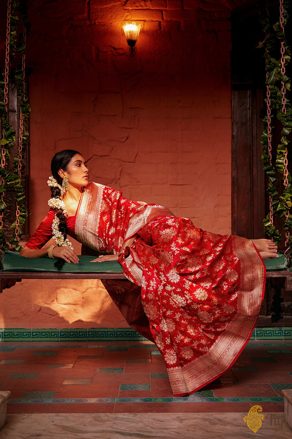 Pure Handwoven Banarasi Sarees Tagged "red" - Tilfi